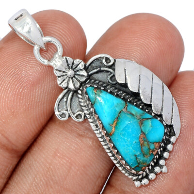 Southwest - Composite Copper Blue Turquoise 925 Silver Pendant Jewelry ...