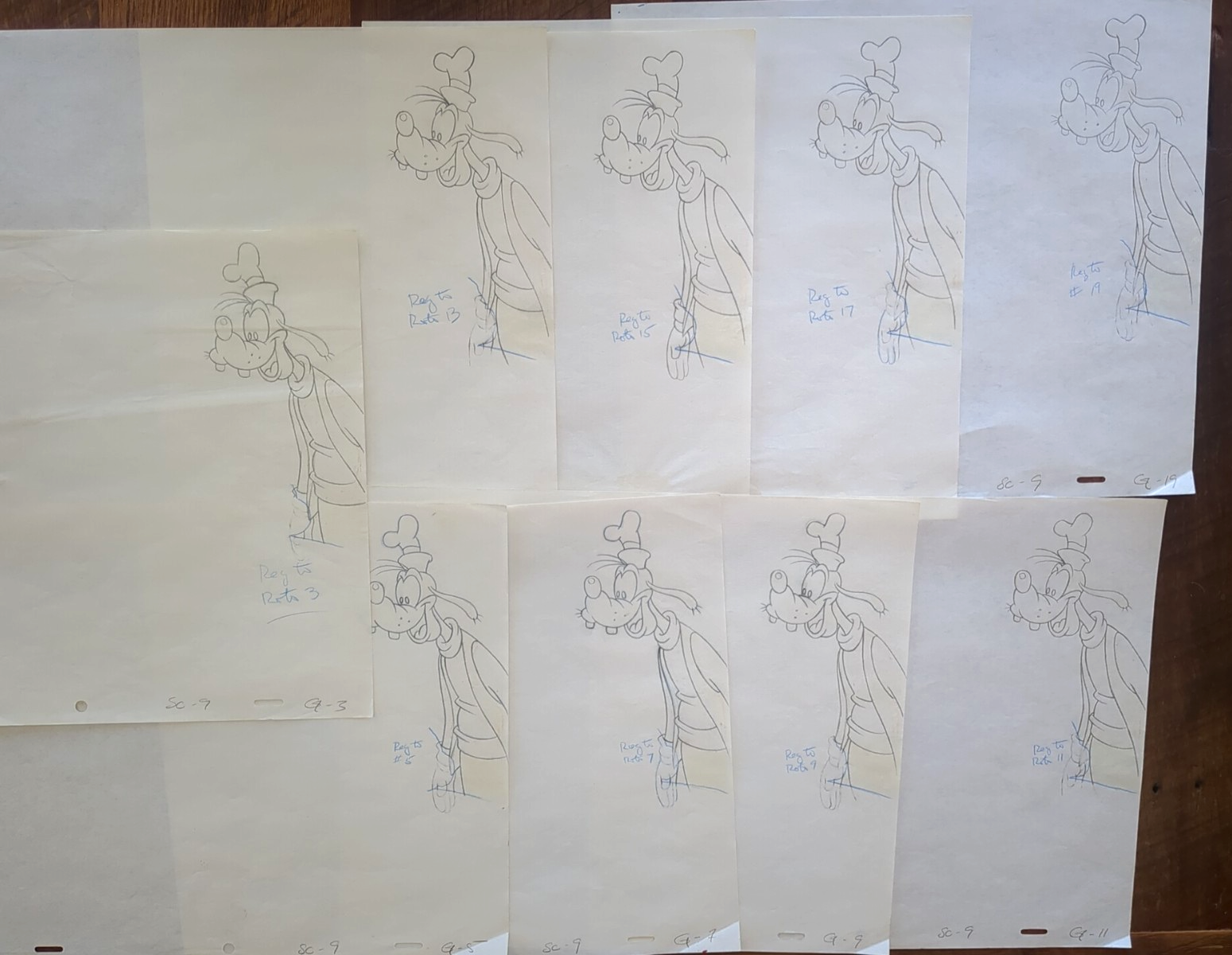 Disney Animation Cel Drawing Goofy 1988 lot of 9 | eBay