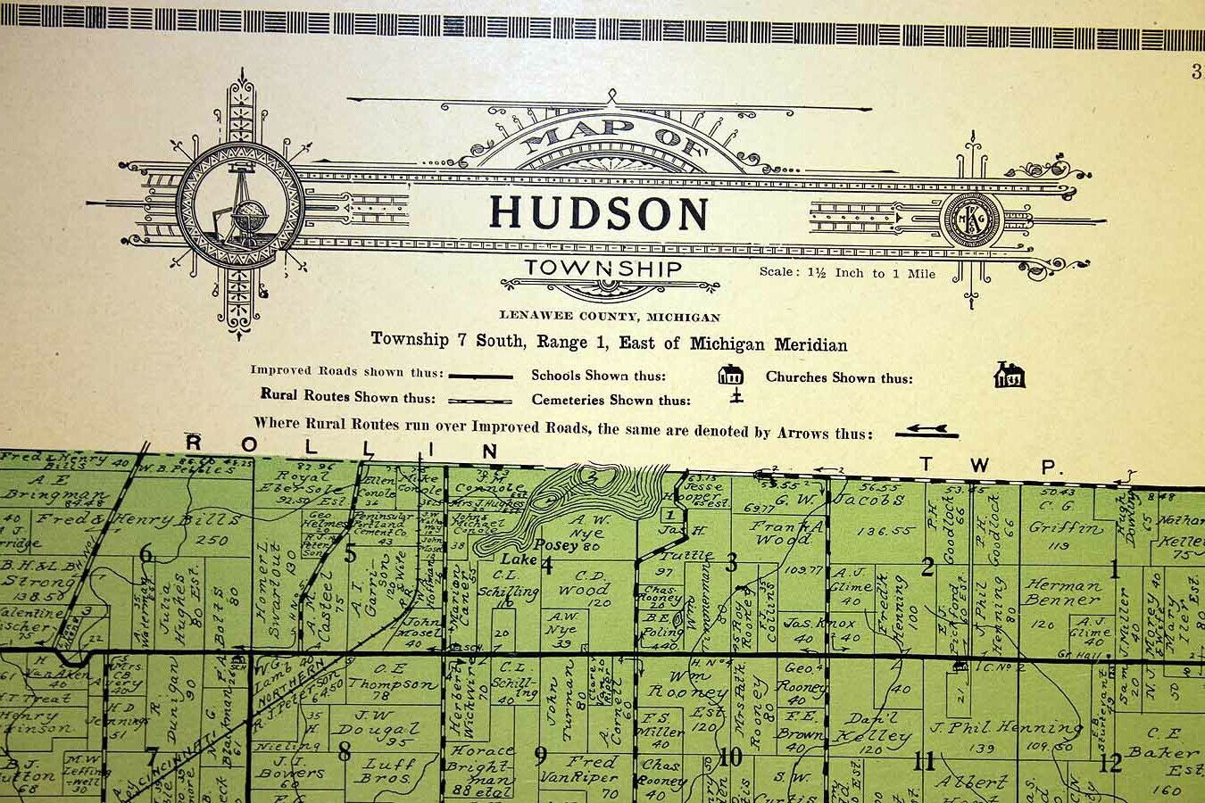 Hudson Township Antique Plat Map 1921 Lenawee County Michigan | eBay