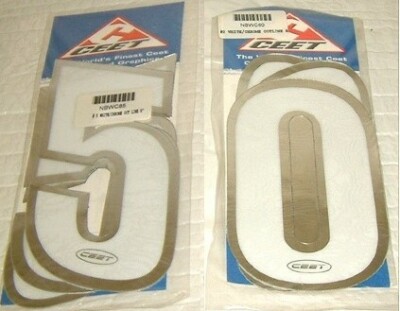 RACE Numbers CEET 8" heavy duty WHITE chrome outline (see item details ...