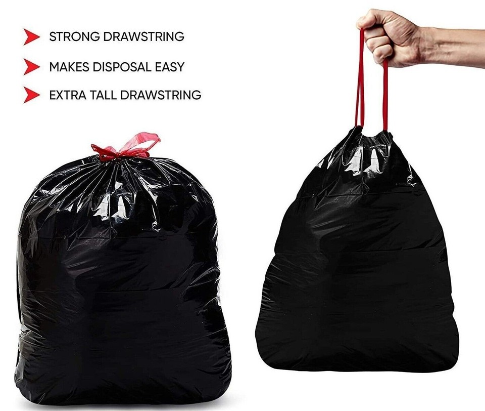 Black 24' x 30' Refuse Bin Bags Drawstring Home Garden General Waste ...