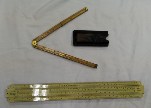 Pair Vintage Unique Universal II Slide Rule & Folding Wooden Ruler ...