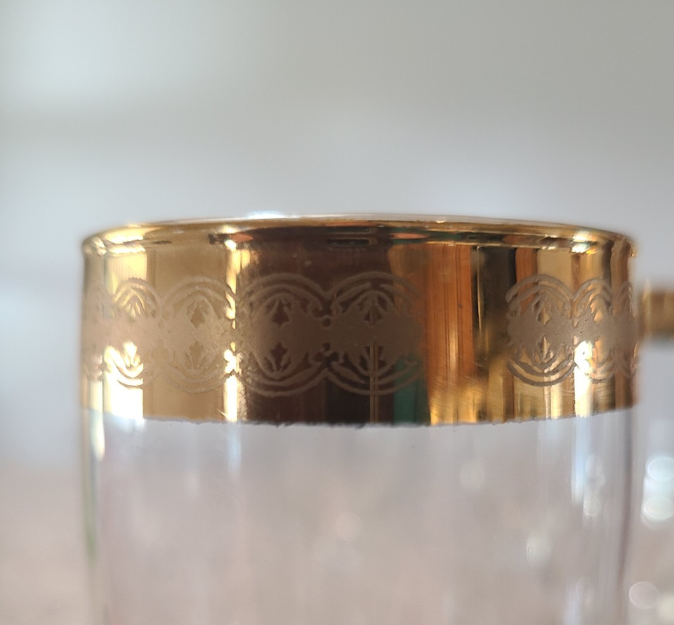 Clear Wine / Champagne Glasses 5 3/4" ~Set Of 6 ~ Gold Band w Design | eBay