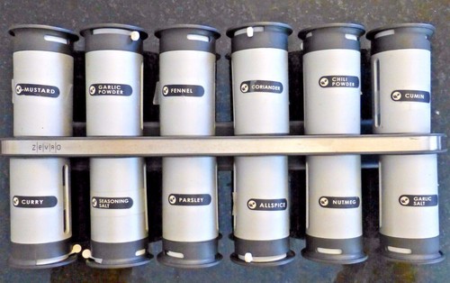 mounted ZEVRO Magnetic spice rack w/12 Jars Pre-owned - black and ...