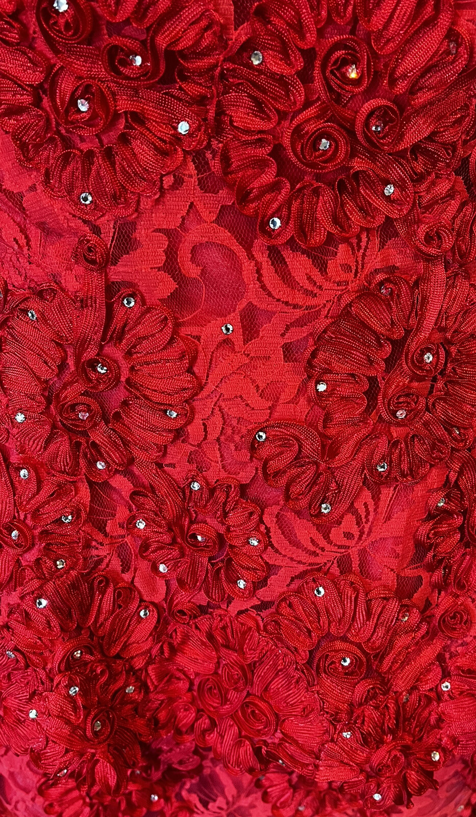 Rose Taft Red Floral Embroidered Sequin Embellished V… - Gem