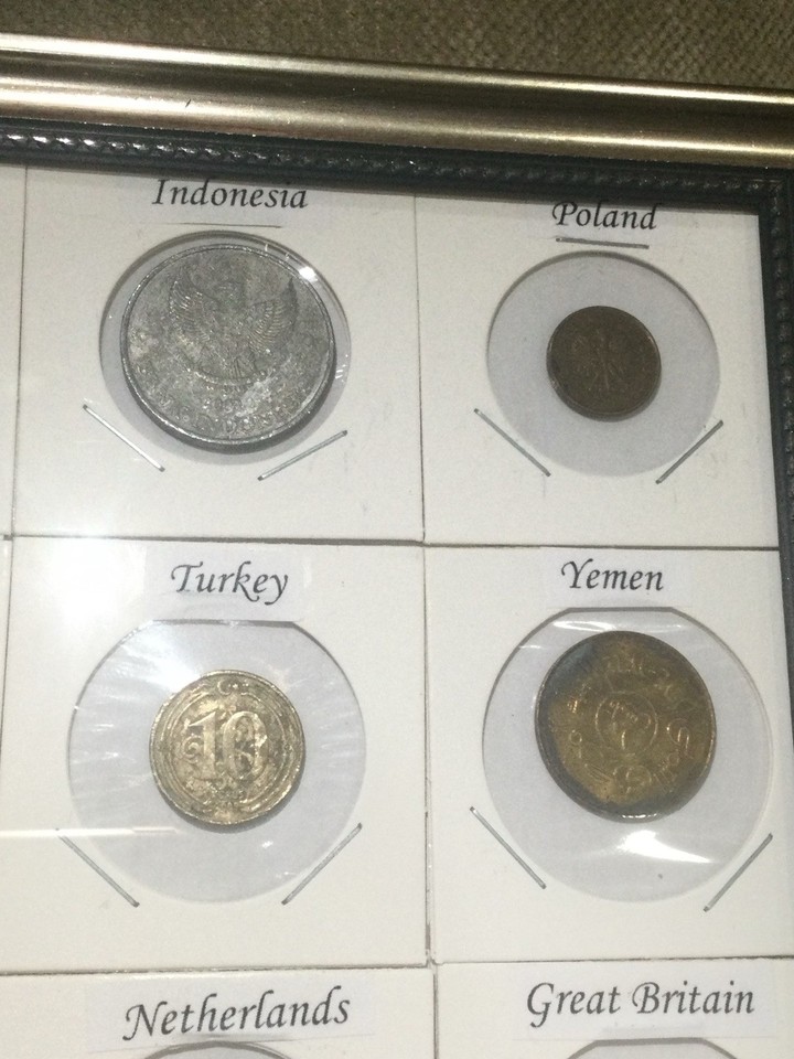 World Coins Set From 20 Different Countries- In Framed Display Case ...