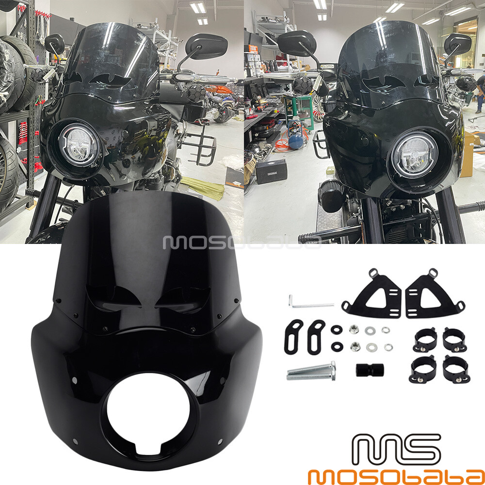 Front Headlight Fairing Kits + Extension Blocks For Harley Softail Low ...