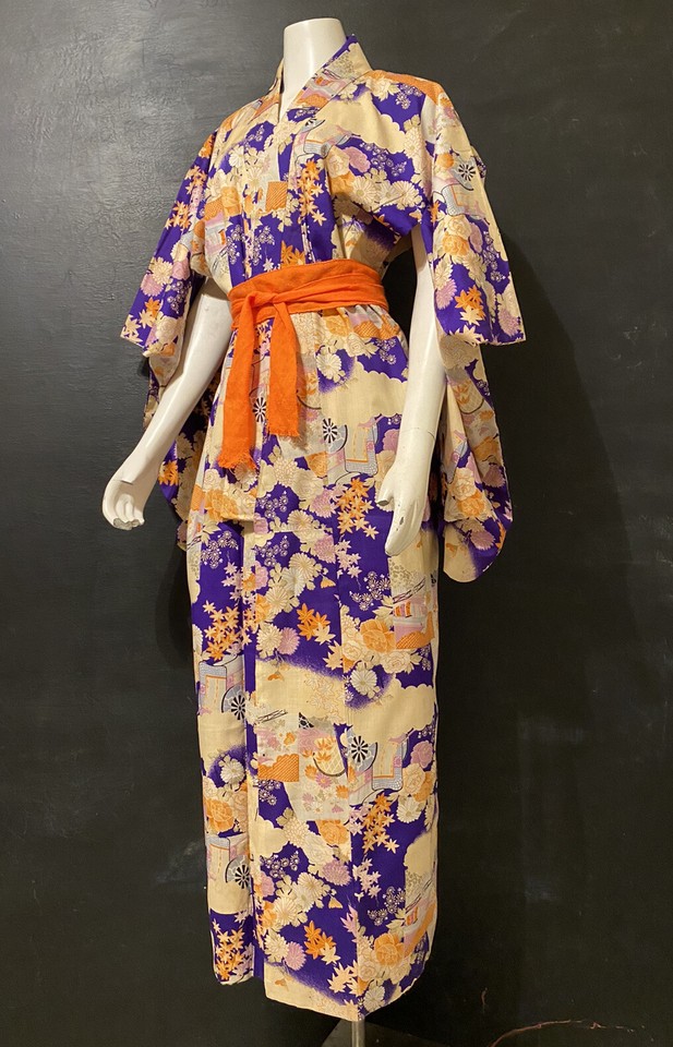 VTG Authentic Japanese Long Kimono Robe Japan OS Long Drop Sleeves ...
