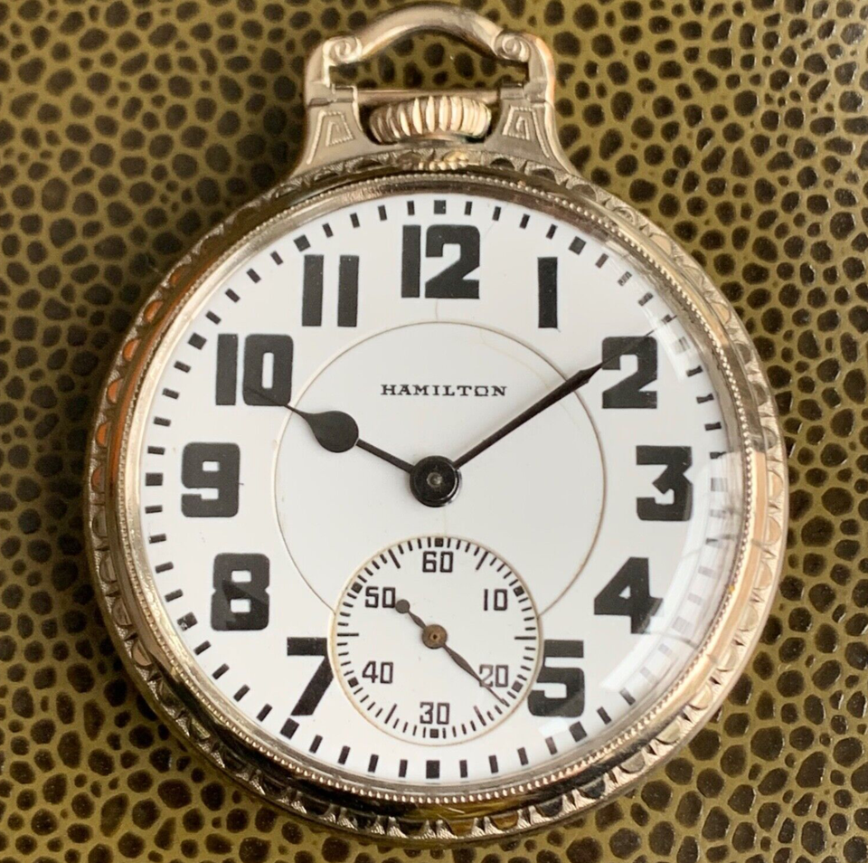 1930 Hamilton 992 16S 21J Railroad Pocket Watch White Gold Filled Model ...