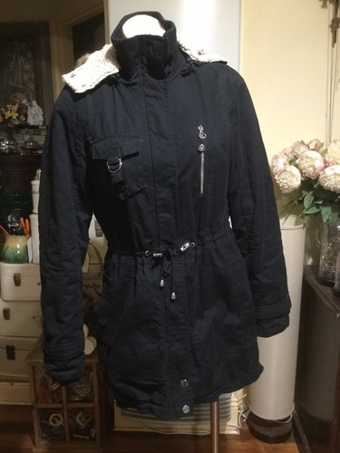 Black VERO MODA jacket/coat Faux Sheep Skin Removable Vest Lining Hood ...