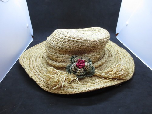 August Accessories Women's Bow Straw with Flower Hat - One Size Natural ...