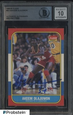 Hakeem Olajuwon HOF Signed 1986-87 Fleer #82 RC Rookie BGS BAS 10 AUTO ...