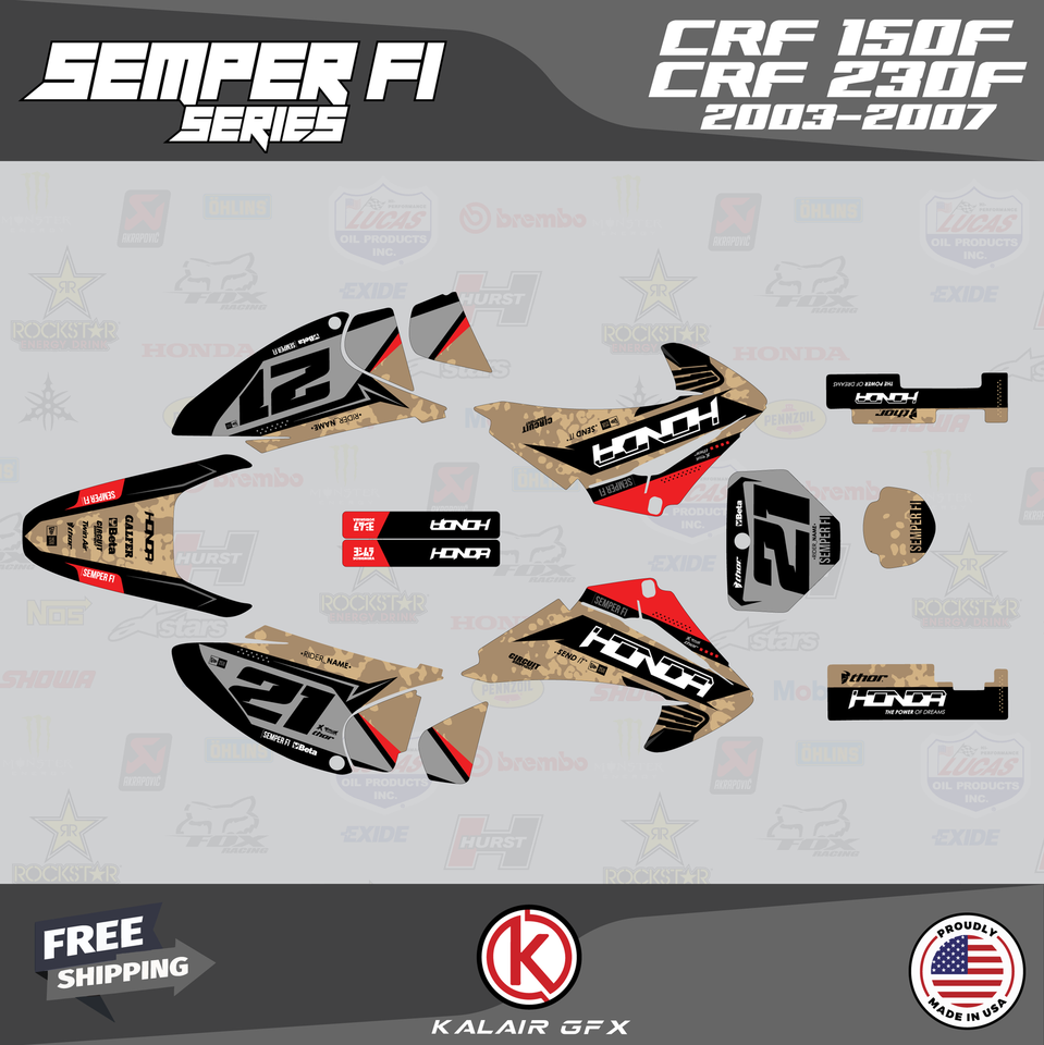Graphics Kit for HONDA CRF150F CRF230F (2003-2007) Semperfi - RED | eBay