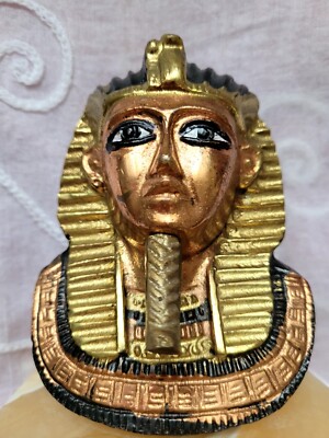 King Tut Tutanhamon Bronze Bust Alabaster Base Handmade Egypt Vintage ...