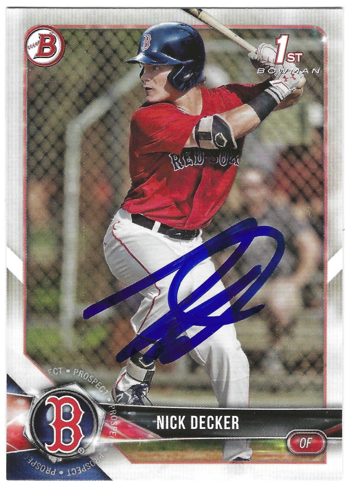 NICK DECKER SIGNED 2018 1st BOWMAN DRAFT AUTOGRAPHED CARD BOSTON RED ...