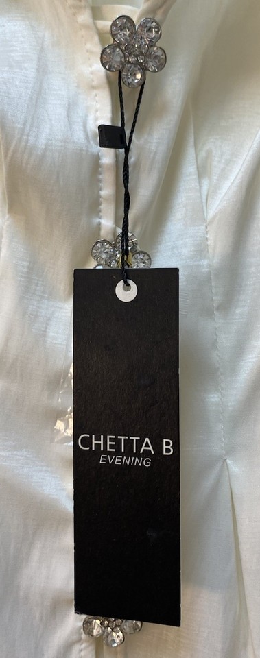 Chetta B Women's Sz 12 Cream Evening Blouse Rhinestone Buttons Ruffles ...