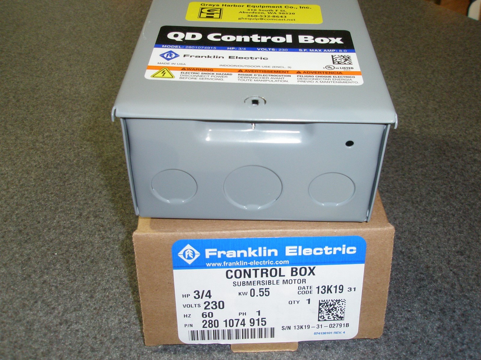 3/4 HP 230V Franklin QD Control Box Submersible Water Pump #2801074915 ...