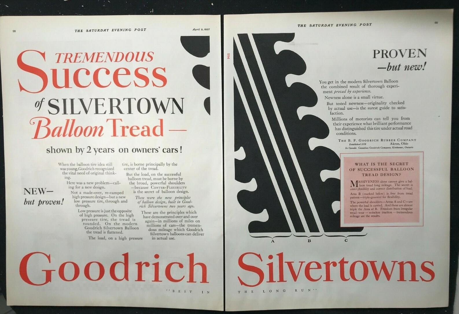 GOODRICH SILVERTOWN TIRES - Art Deco Style Auto / Car Ad -- 1927 -- 11 ...