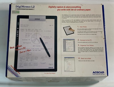 ACECAD DigiMemo L2 Letter Size Digital Notepad /w Pen Manual Software ...