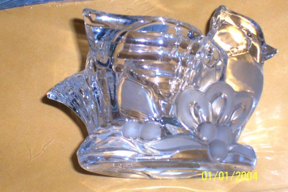 Gorham Cardinal Votive Crystal Candle Holder Clear & Frosted Glass Bird ...