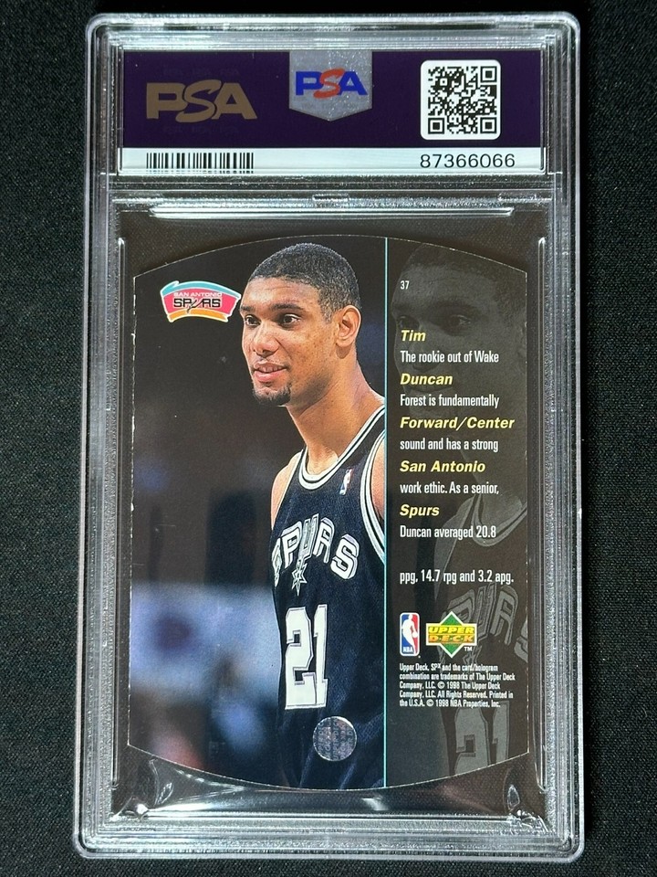 1997 SPx Sky Rookie RC Tim Duncan #37 PSA Graded Card Spurs SP HOF GOAT ...