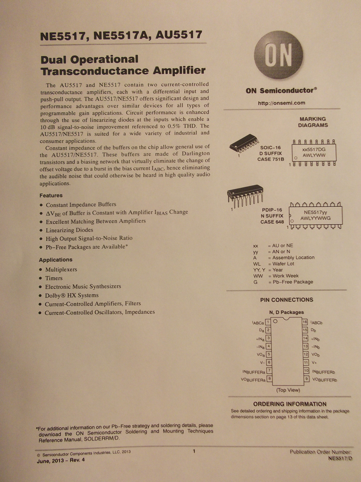 NE5517D DUAL OPERATIONAL TRANSCONDUCTANCE AMPLIFIER BY PHILIPS DATE ...
