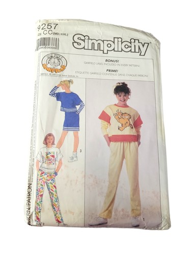Vtg Simplicity Pattern 9257 Pants Skirt & Shirt Garfield Transfer & Tag ...
