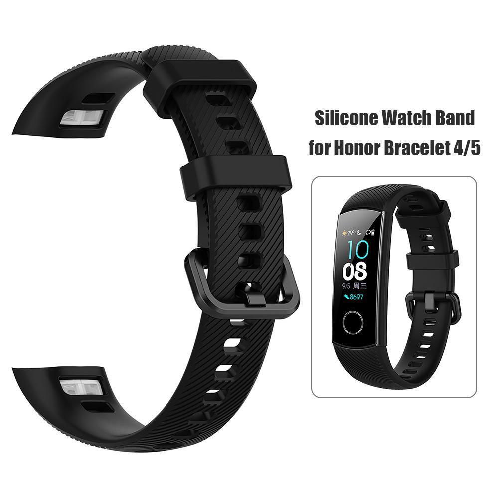 Silicone Wrist Strap Band w/Steel Buckle for Honor Band 5/4 (Black) *AU ...