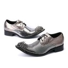 Men's Fashion Metal Head Pointy Toe Lace Up Leather Shoes Party Shine ...