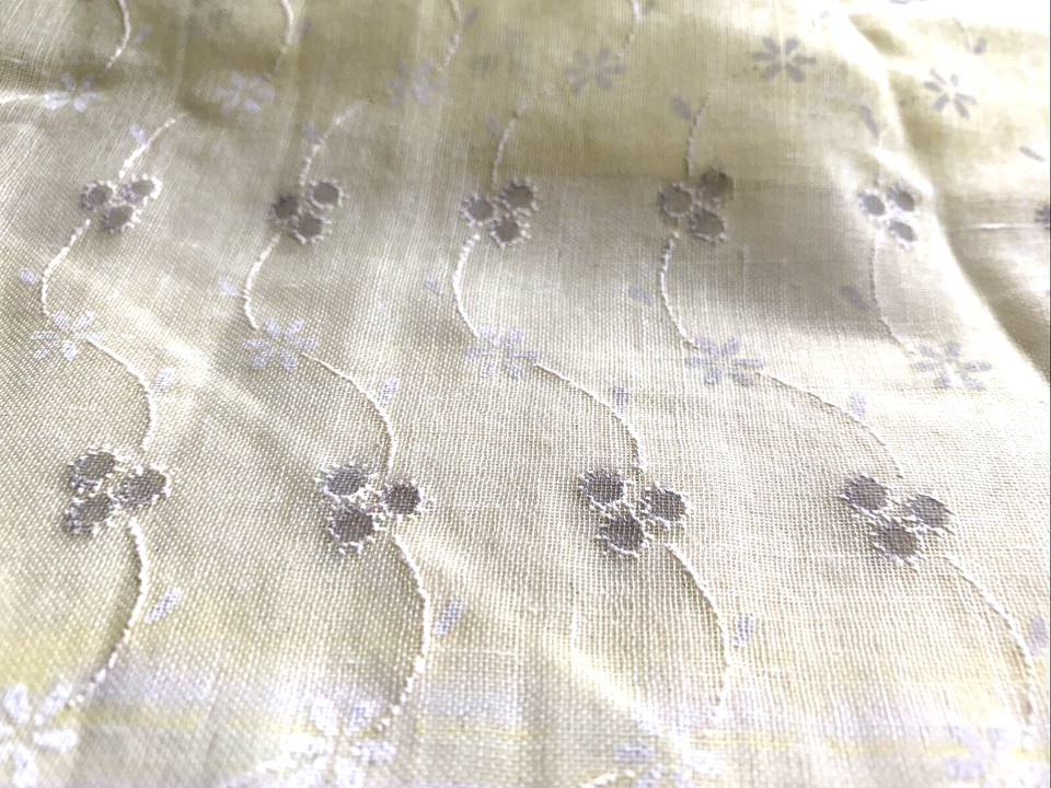 NEW Vintage YELLOW Semi Sheer Embroidered Cotton Blend Fabric White ...