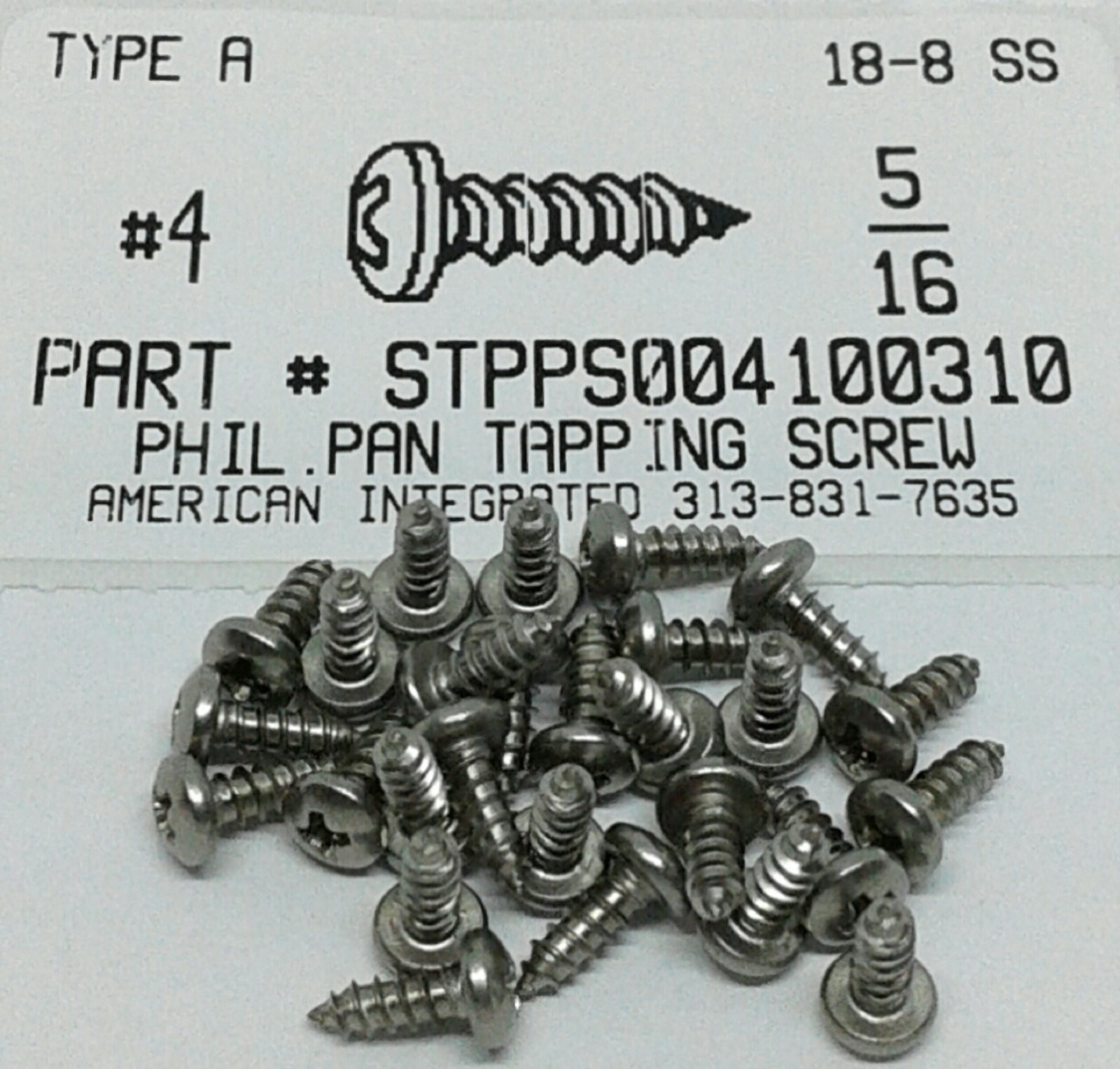 #4x5/16 Pan Head Phillips Tapping Screws Stainless Steel (50) | eBay