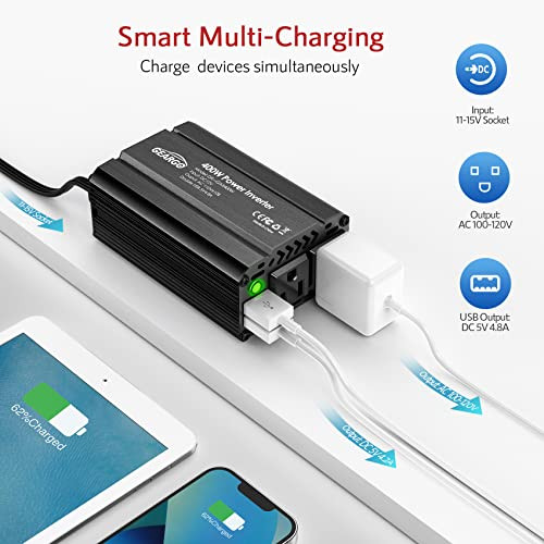 400W Power Inverter DC 12V to 110V AC Car Charger Converter with 4.8A ...