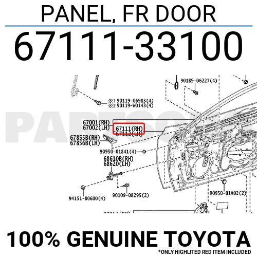 6711133100 Genuine Toyota PANEL, FR DOOR 67111-33100 | eBay