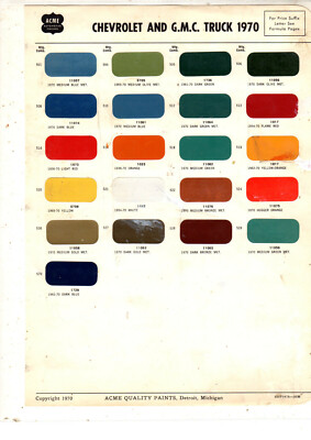 1968 1969 1970 CHEVROLET & GMC TRUCKS VAN PICKUP 68 69 70 PAINT CHIPS ...
