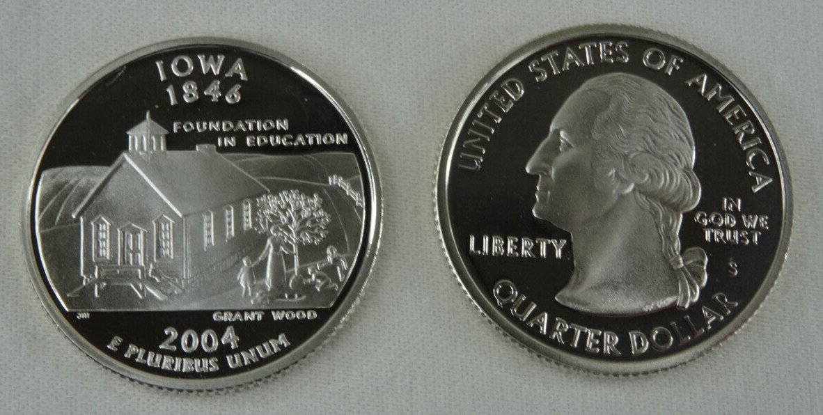 (40) 2004-S Iowa Silver Proof Quarter Roll US Mint 90% $10 Face ...