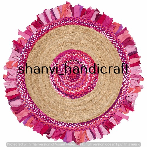 Handmade Braided Natural Round Multi Color Jute & Cotton 9 Feet Rug ...