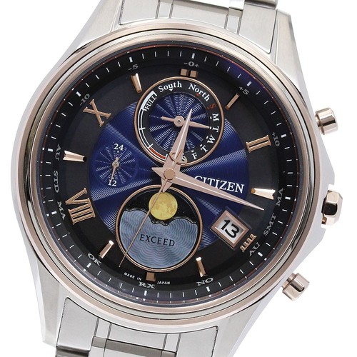 Citizen Exceed Men’s Solar Radio Watch Moon Phase Day-Date Leather ...
