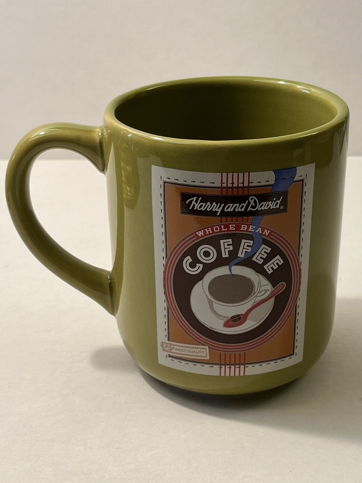 Harry And David Coffee Mug Whole Bean Coffee Green and Brown Coffee ...