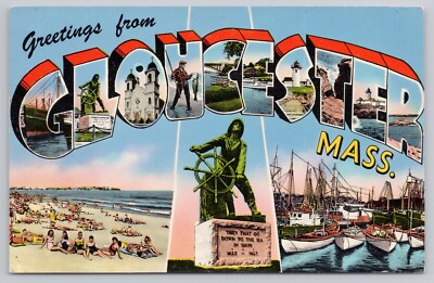 Greetings Gloucester Massachusetts MA Large Letter Chrome Postcard Vtg ...