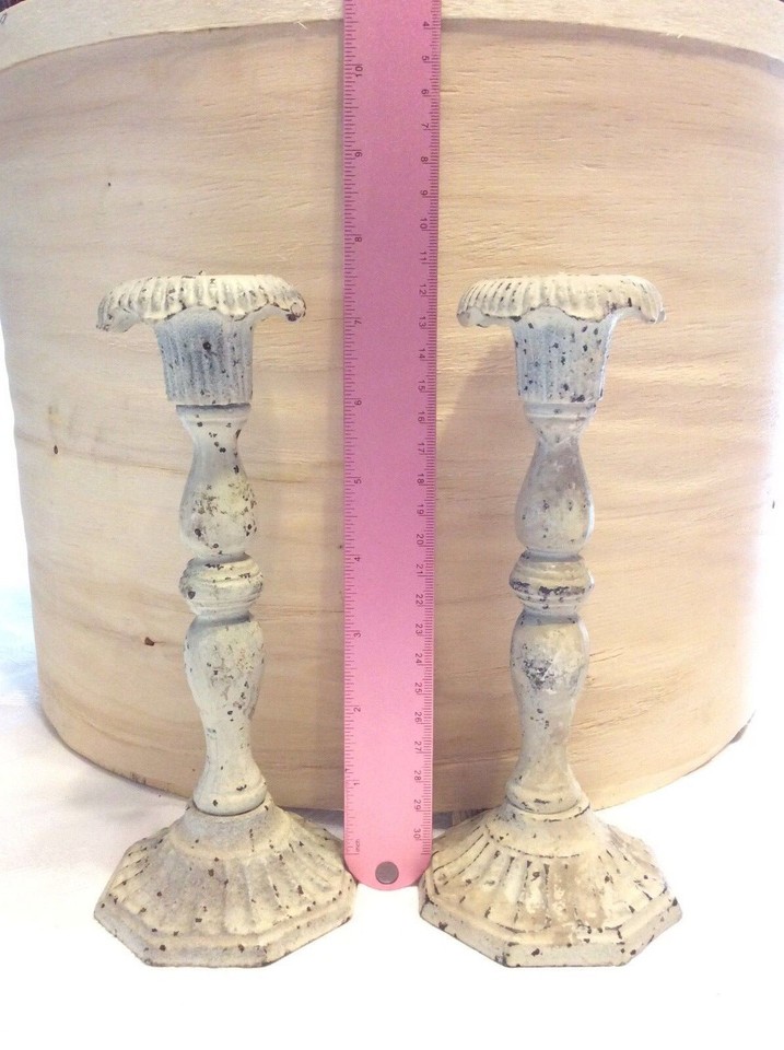 Shabby Vintage Cottage cHic Chippy Paint Iron Garden CandleSticks ...