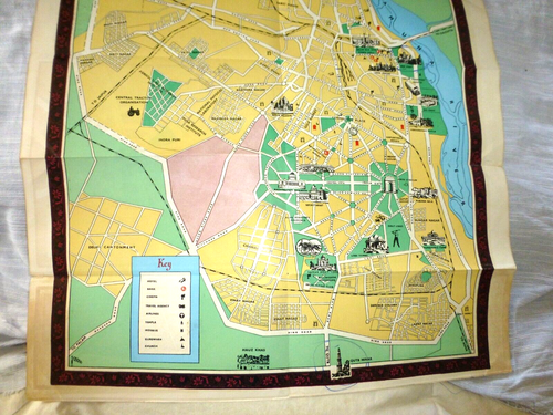 VINTAGE ILLUSTRATED MAP MAPS DELHI HOSPITALS CLUBS CINEMAS AIRLINES ...