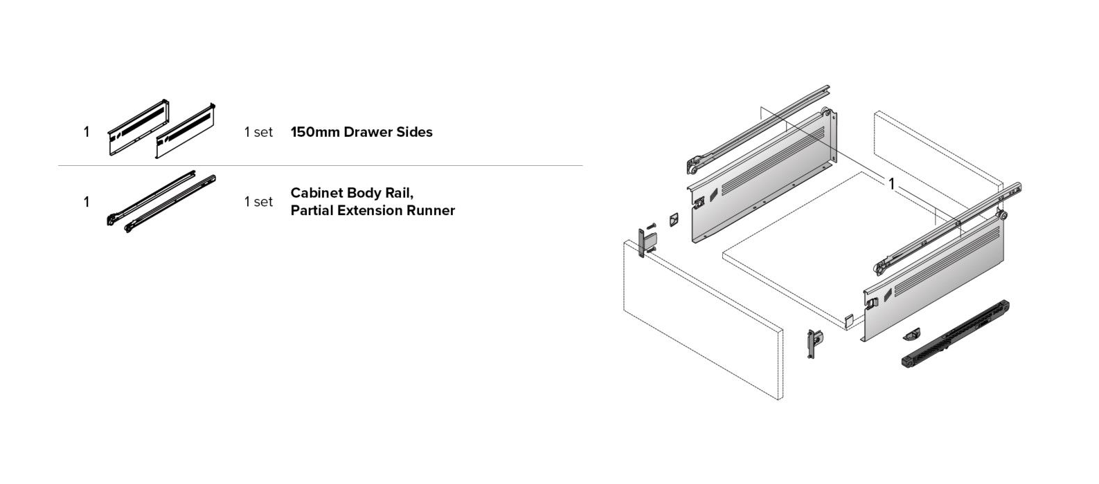Hettich MultiTech Drawer Set - White 25kg (Front Connectors incl ...