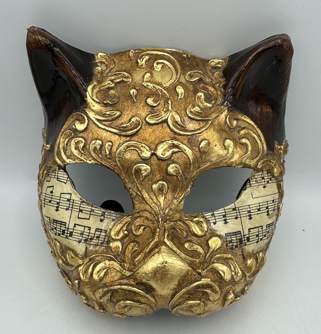 Venetian Gold And Musical Cat Face Carnival Mask - Gem