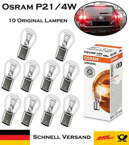 10x Osram P21/4W 7225 12V Bremslicht Hecklicht Nebellicht Halogen Auto ...