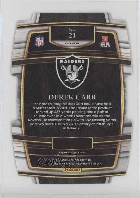 2021 Panini Select Concourse Red & Blue Prizm Die-Cut Derek Carr #21 ...