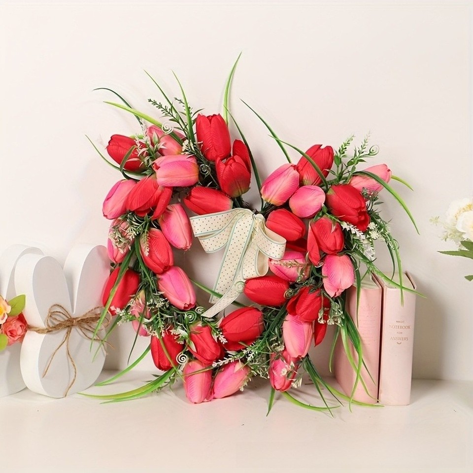 Silk Stocking Flower Valentine Wreath Silk Rose Wreath Simulated Roses ...