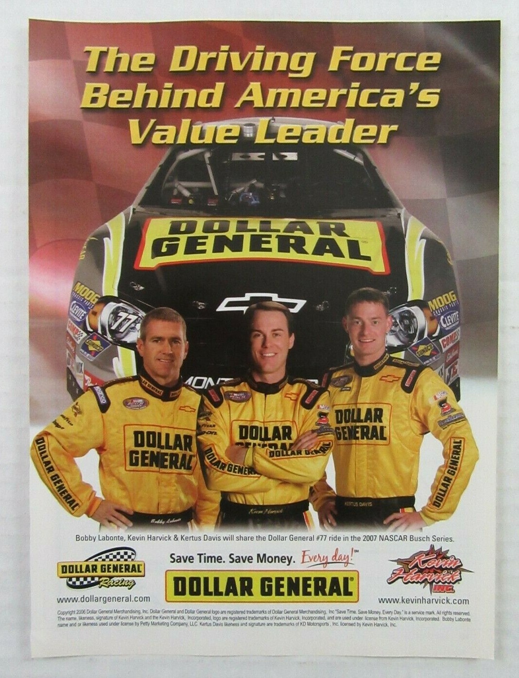 2007 DOLLAR GENERAL Racing NASCAR Kevin Harvick Bobby Labonte Magazine ...