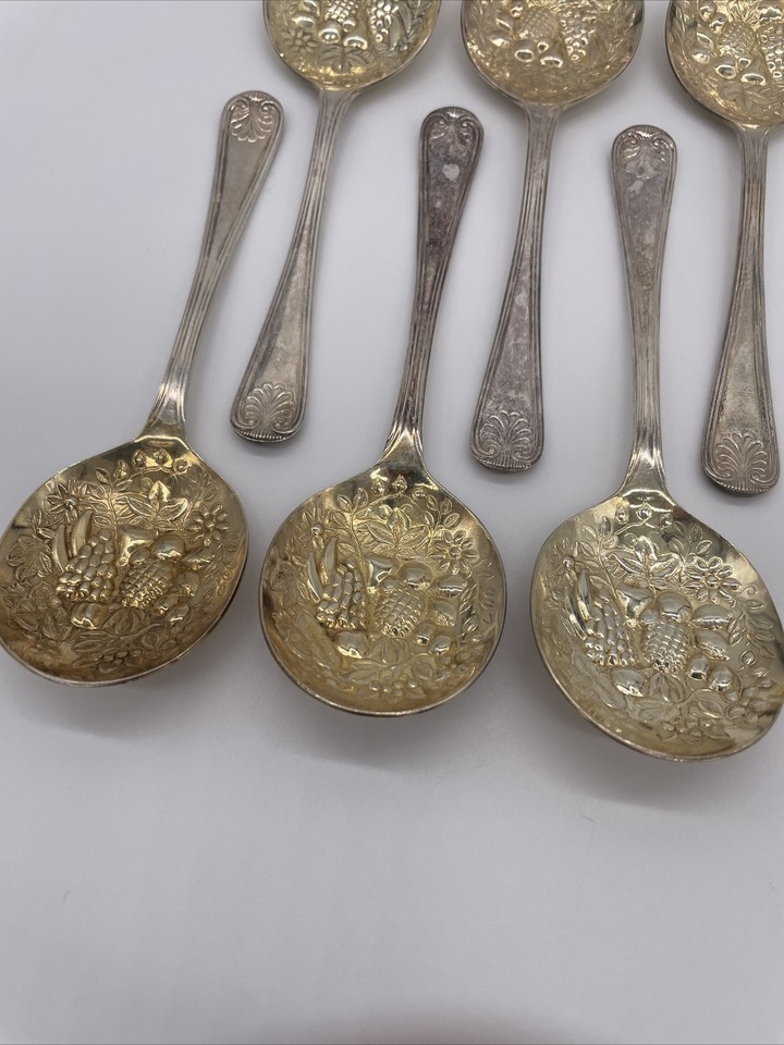Set of 6 Sheffield England EPNS Round SERVING SPOON Kings Berry Pattern ...