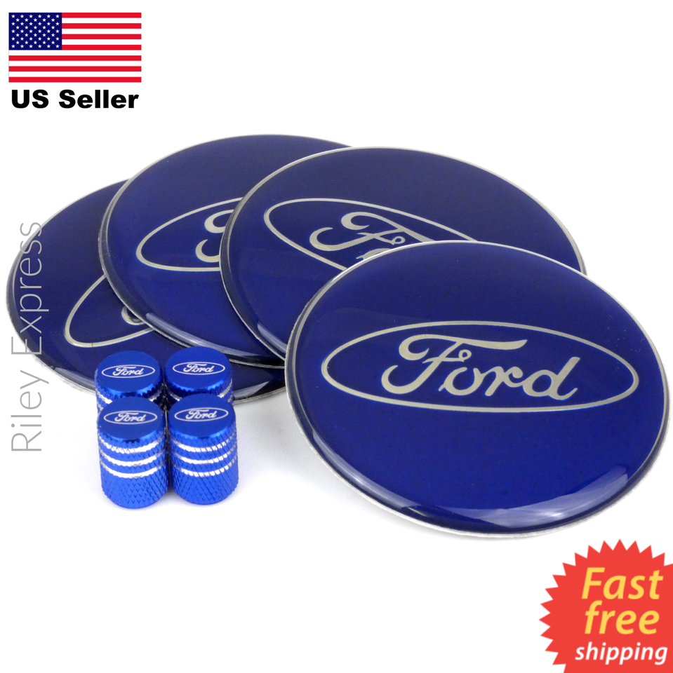 Blue FORD Wheel Center Cap Sticker Decals 2.55" & Blue FORD Tire Valve ...