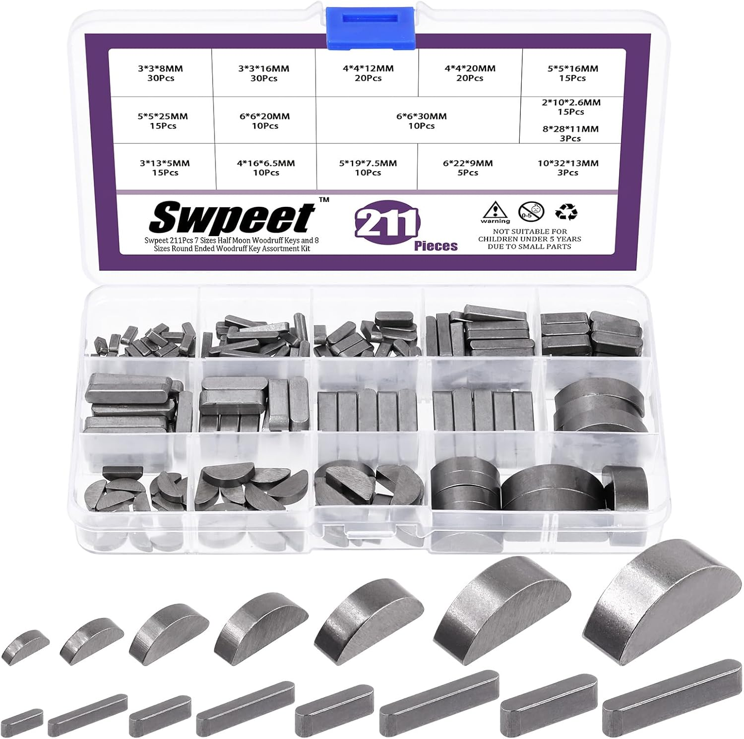 211Pcs Metric Woodruff Key Assortment Kit with 15 Sizes Woodruff ...